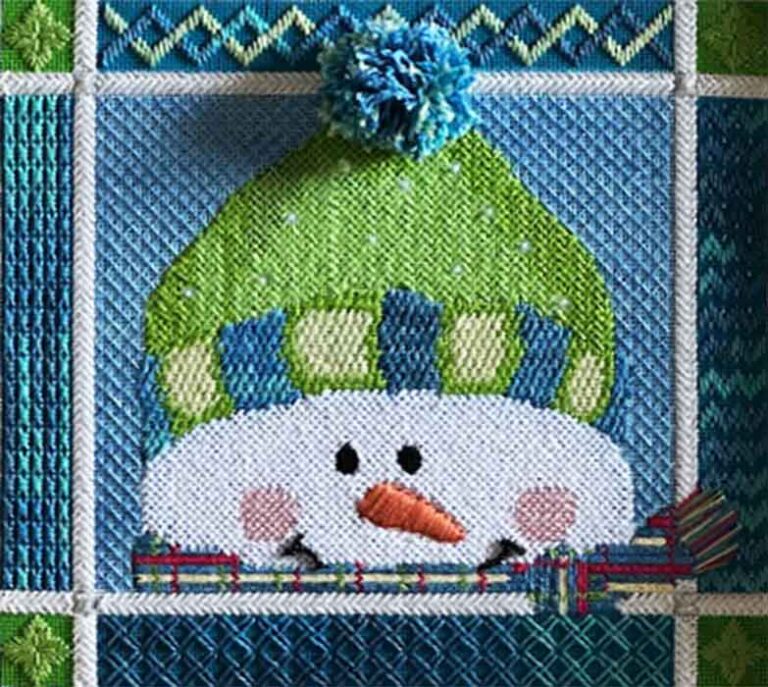 “Brrr…Snowman” Stitched by Pat Karpenko – EGA New England Region